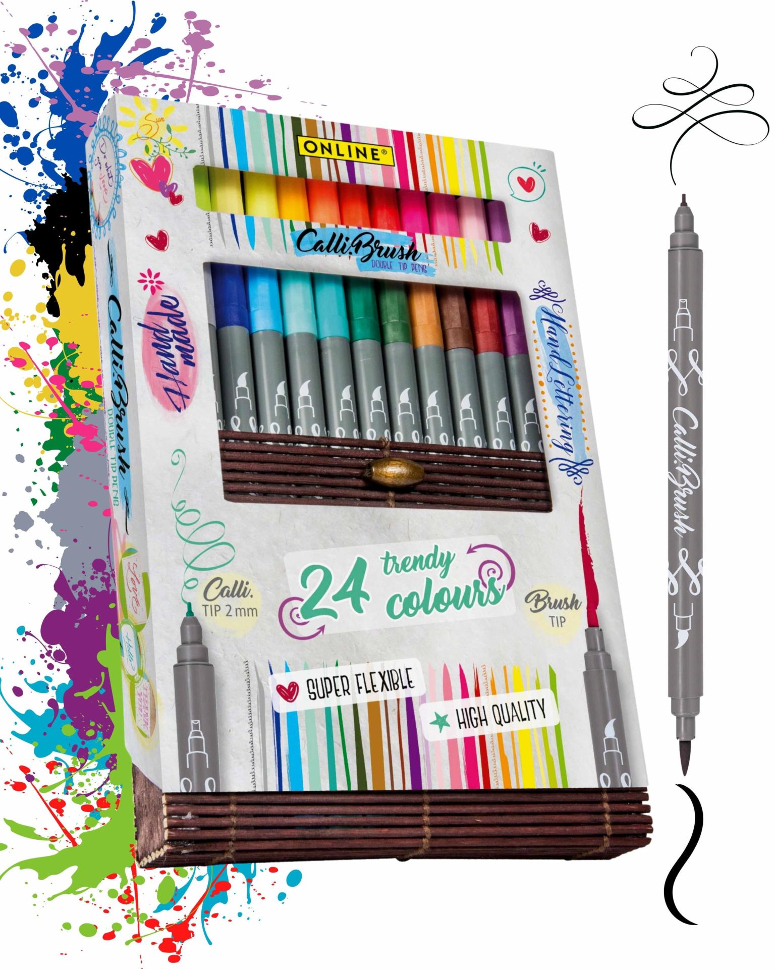 Calli.Brush Pens in Bamboo Box, 24er Set, 24 intensive und harmonische ...
